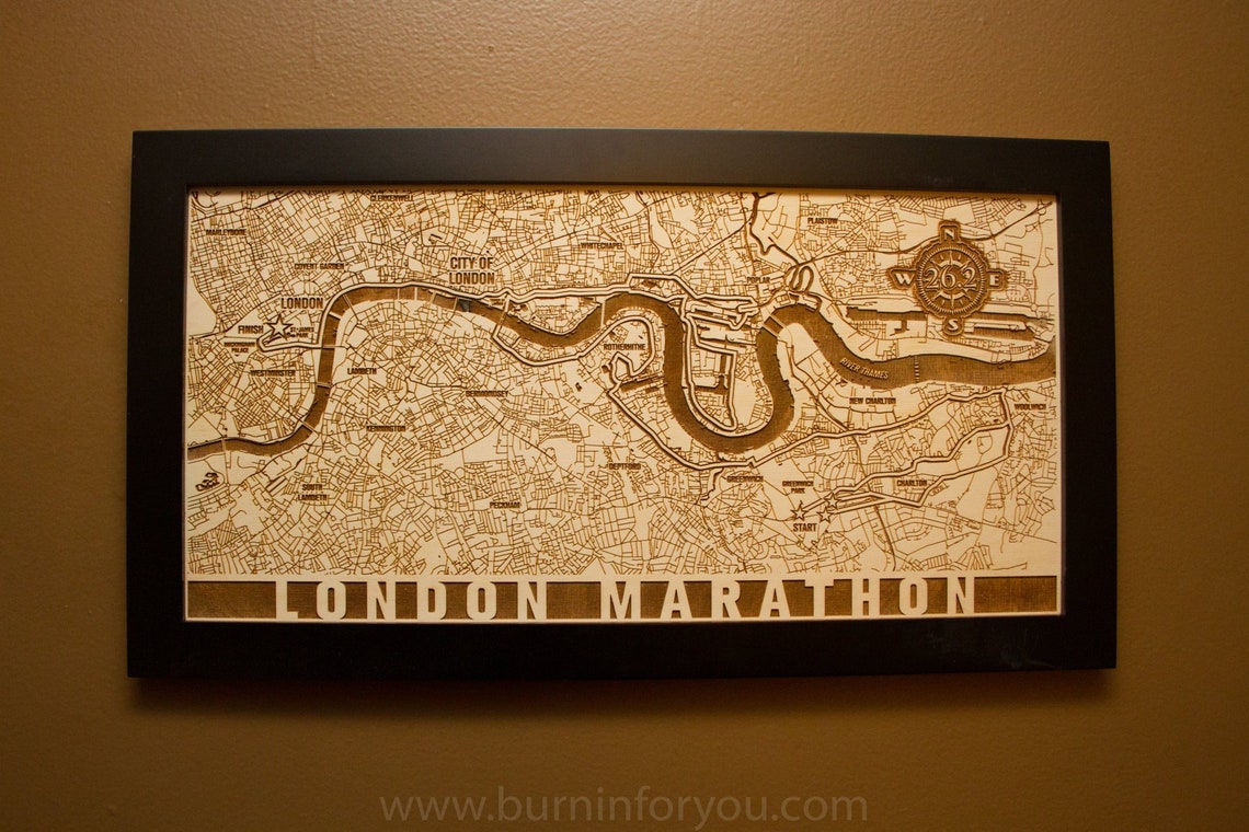 London Marathon Laser Engraved Map - Etsy