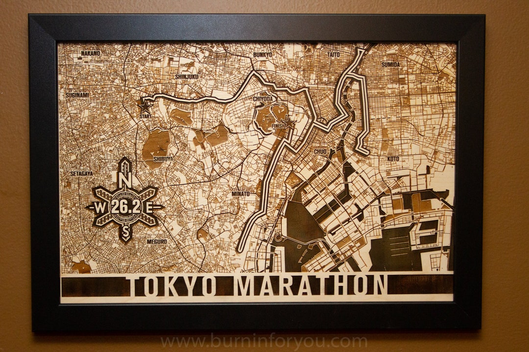 Tokyo Marathon Laser Engraved Map - Etsy