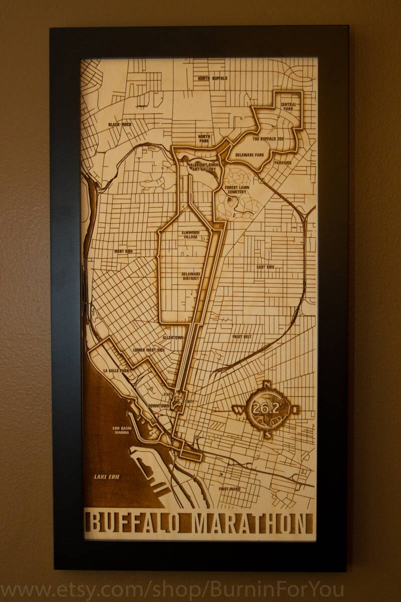 Buffalo Marathon Laser Engraved Map Buffalo NY WNY | Etsy