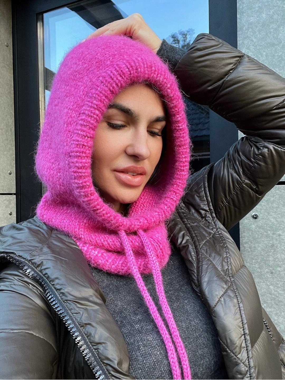 Pink Knitted Hood Stylish Women Hood Knit Hood Balaclava Gift for Her ...