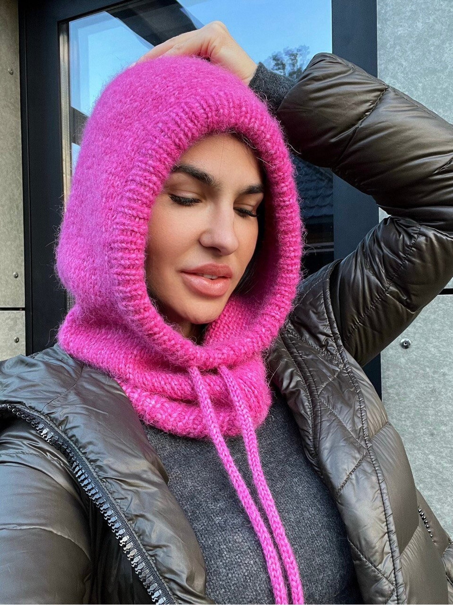 Pink Knitted Hood Stylish Women Hood Knit Hood Balaclava Gift for Her ...