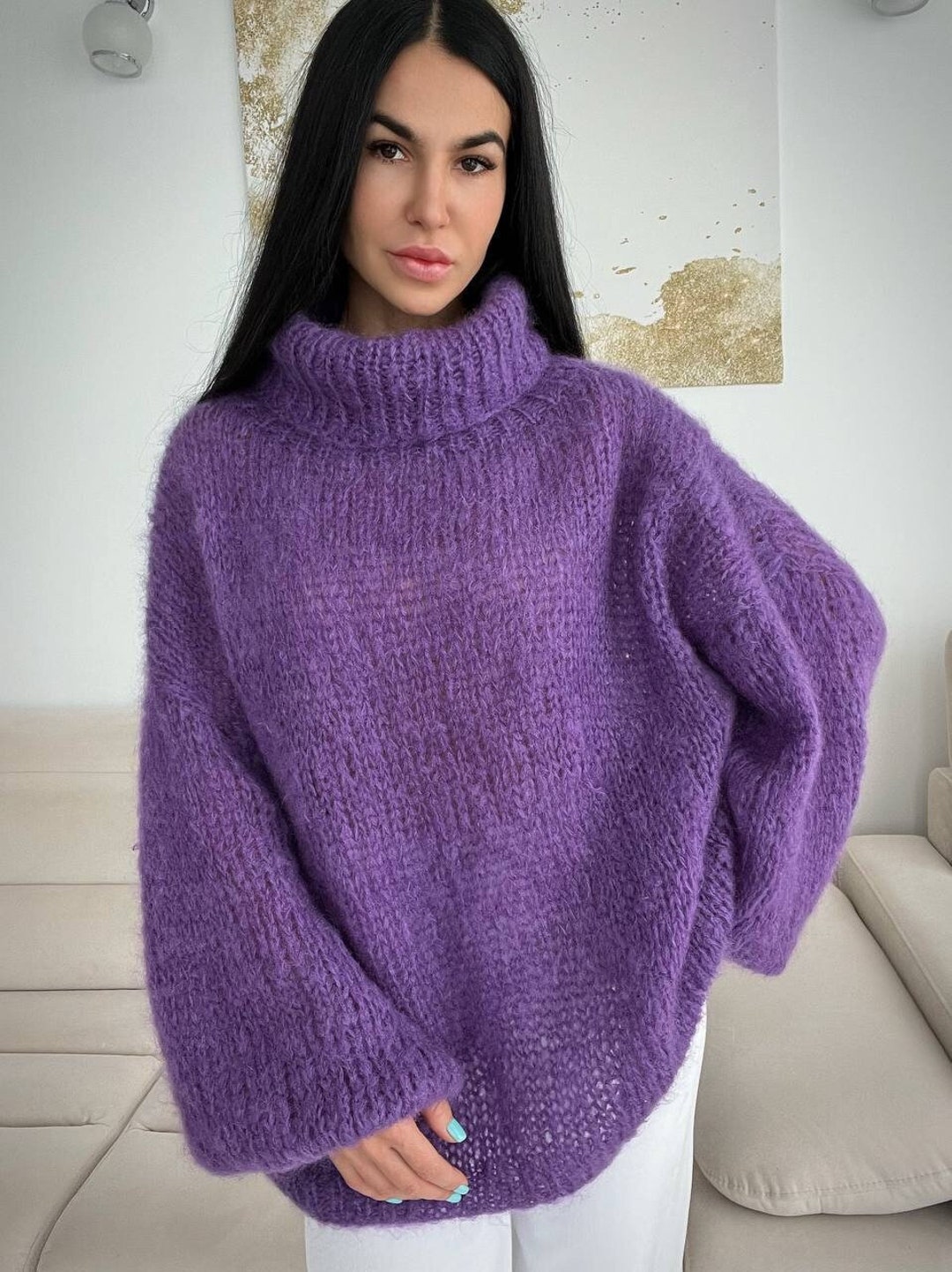 Oversized Chunky Knit Mohair Sweater Hand Knit Sweater for Women Wool ...