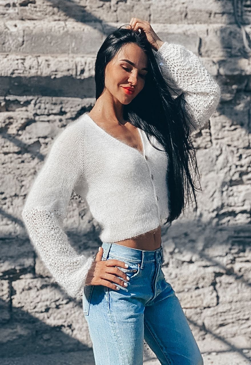Angora Sweater Bridal Sweater White Angora Cardigan Cropped - Etsy
