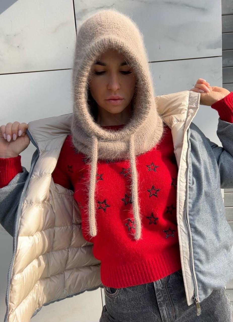 Angora Knit Stylish Hood Hand Knitted Hood Fluffy Mohair Hood Women ...