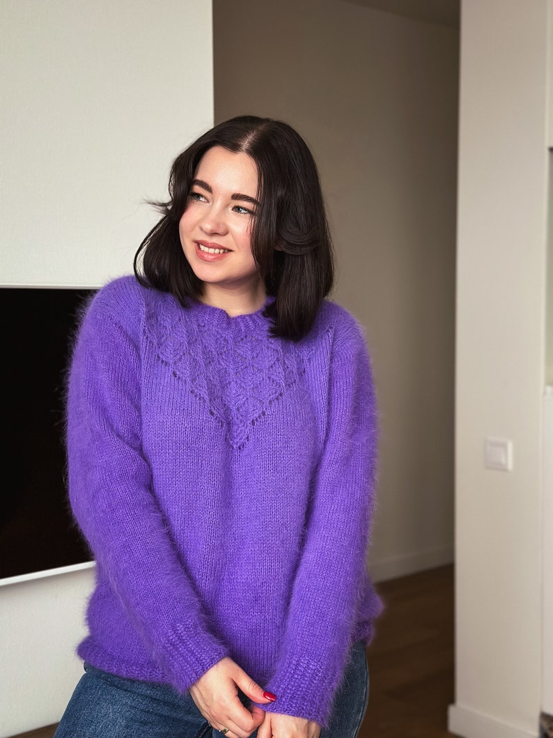 Knit Fuzzy Angora Sweater Regular Fit Wool Sweater for Women Handmade ...