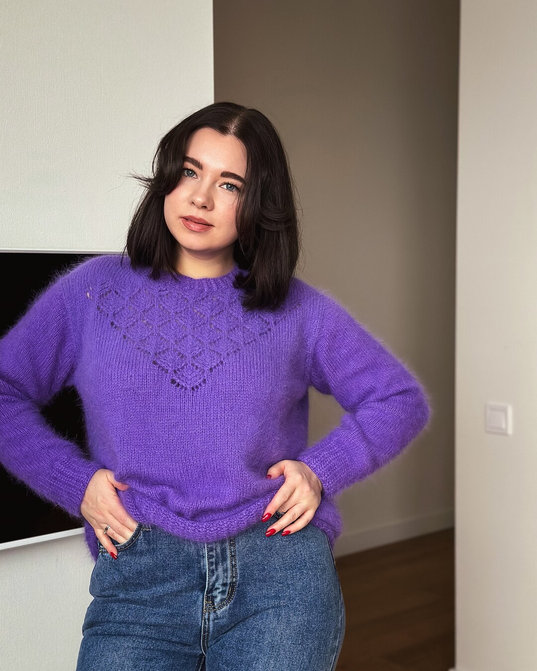 Knit Fuzzy Angora Sweater Regular Fit Wool Sweater for Women Handmade ...