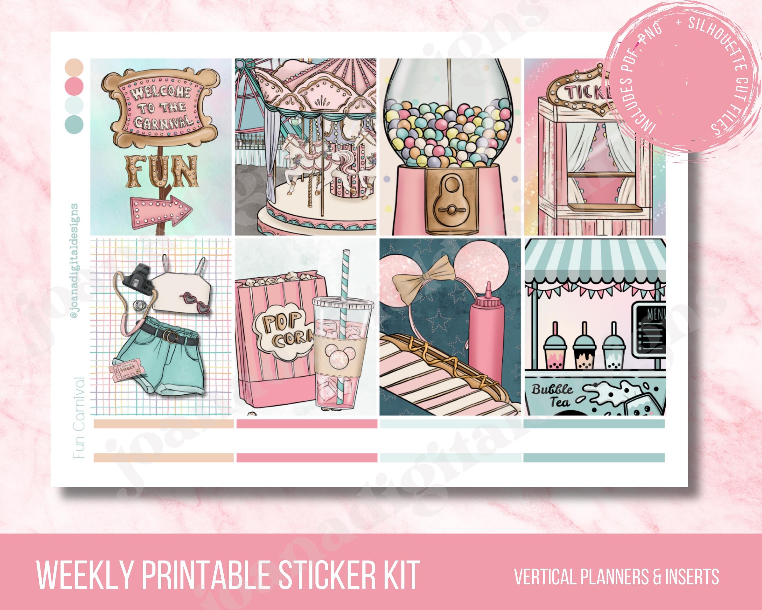 Fair & Fun Printable Planner Stickers, Weekly Sticker Kit, Erin Condren ...