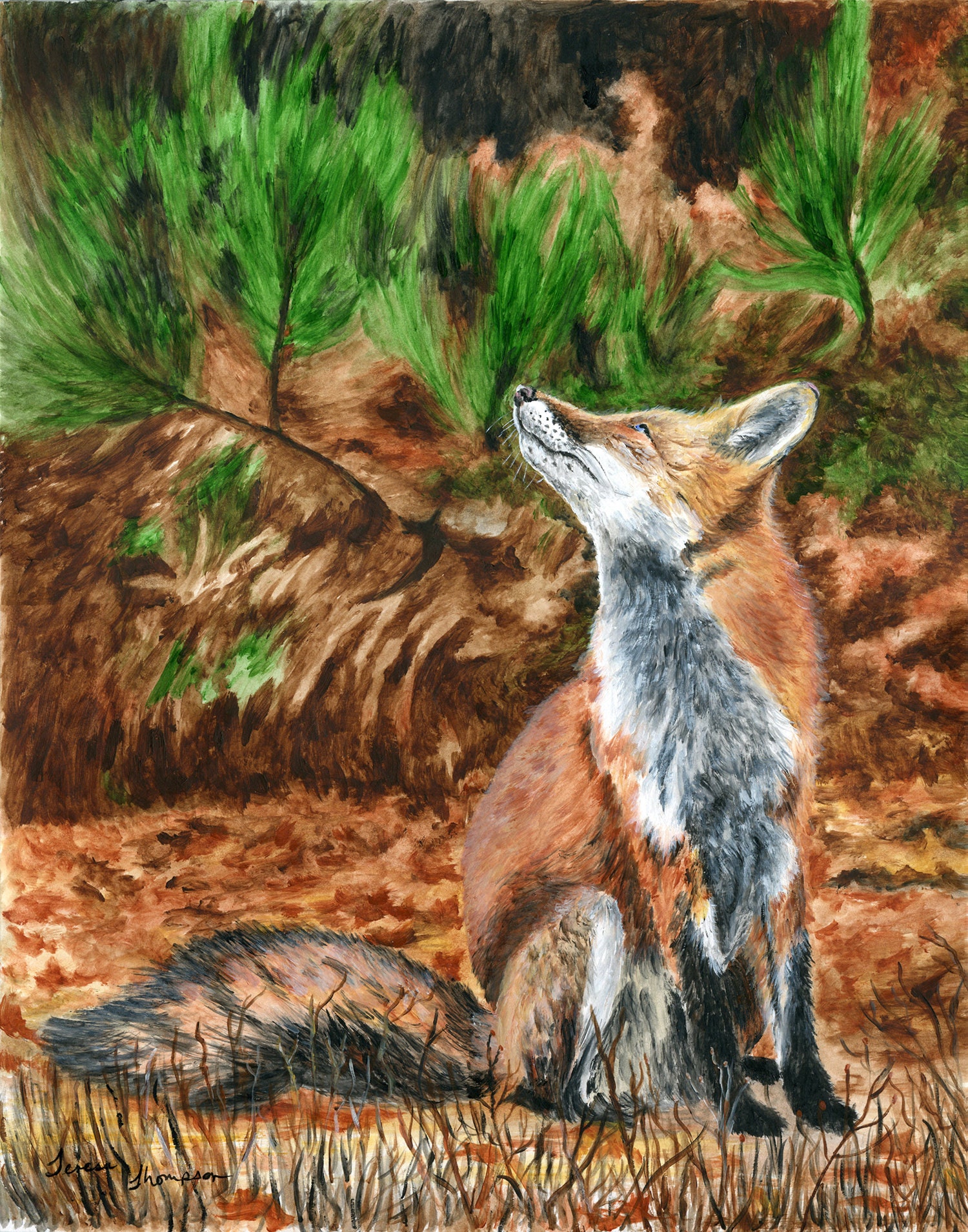 Red Fox Print, Fall Wildlife Scene, Nature Scene, Fall Leaves, Red Fox ...