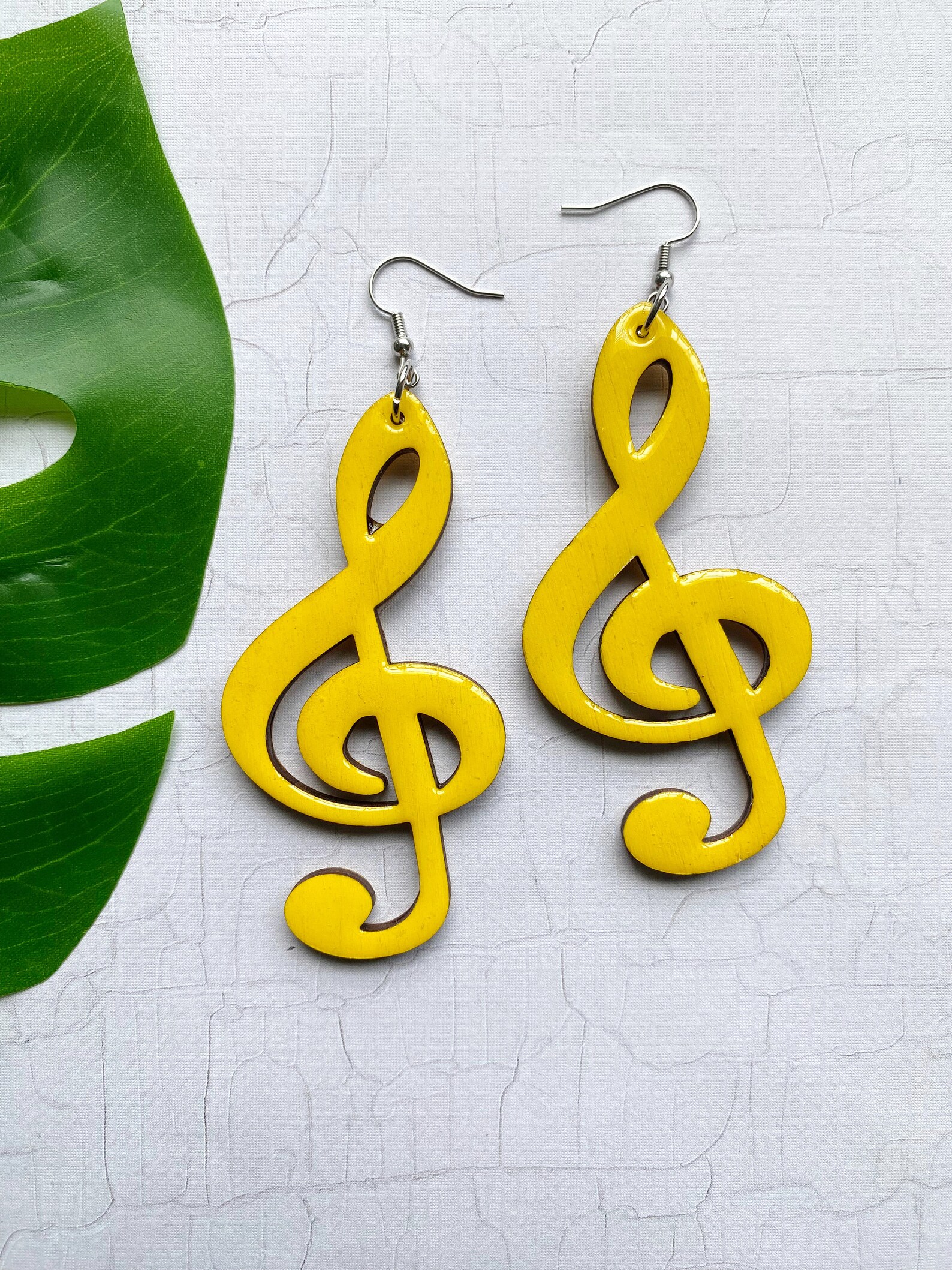 Treble Clef Wood Earrings Music Symbol Gifts for Music Lovers Yellow - Etsy