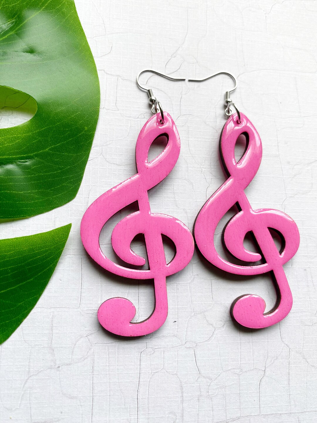 Treble Clef Wood Earrings Music Symbol Gifts for Music Lovers Pink - Etsy