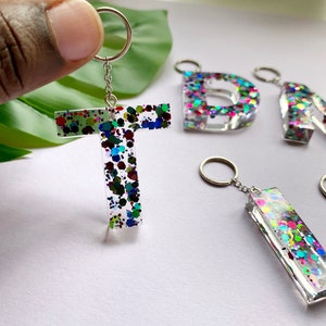 Rainbow Confetti Resin Keychain Art | Letter Keychain | - Etsy