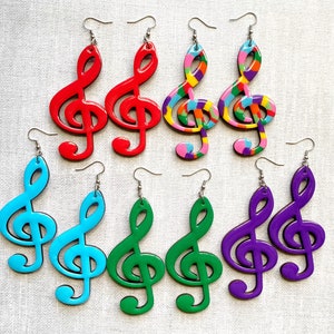 Wood Earring Treble Clef Music Symbol Gifts for Music Lovers Red ...