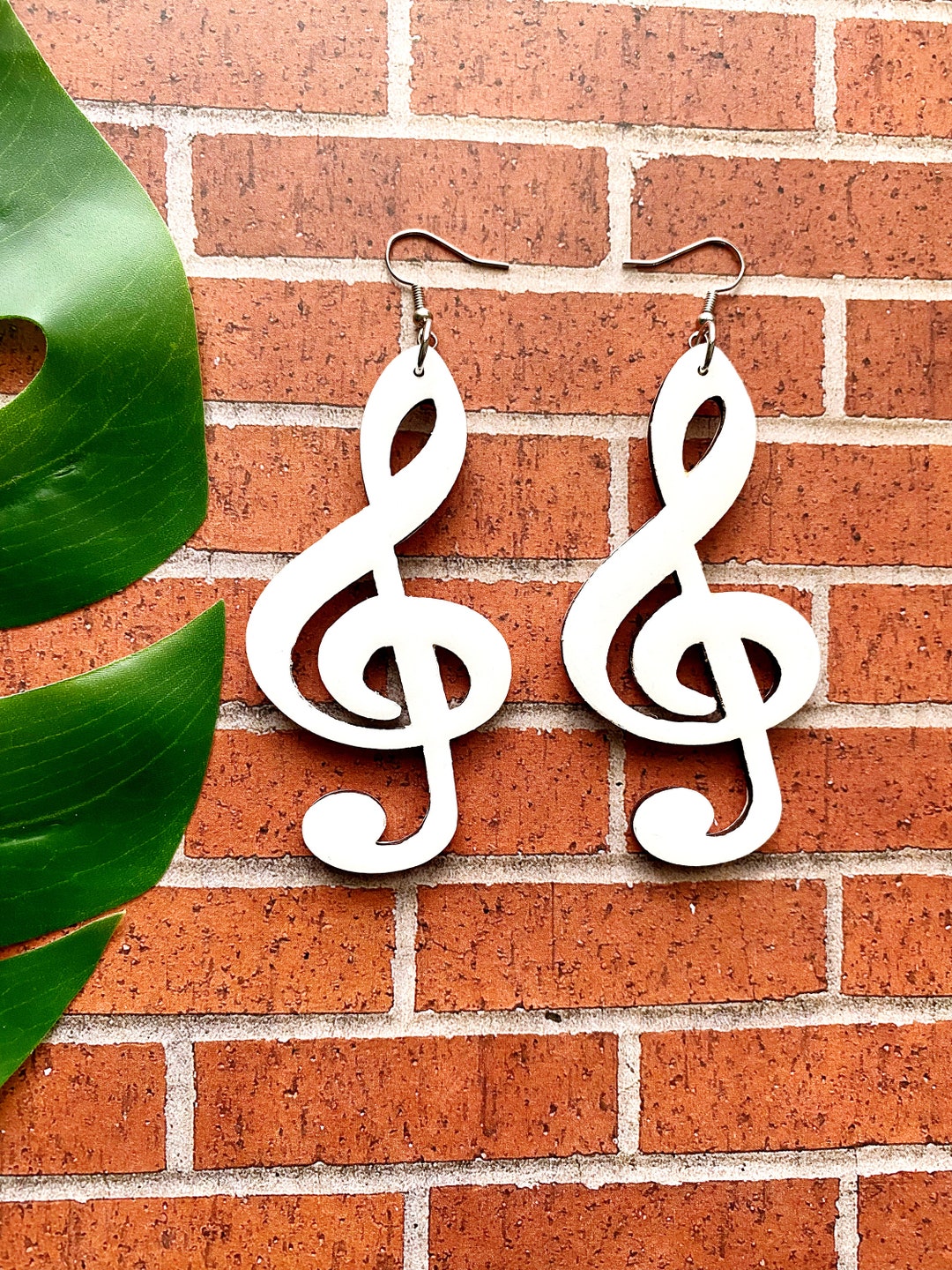 Treble Clef Wood Earrings Music Symbol Gifts for Music Lovers White - Etsy