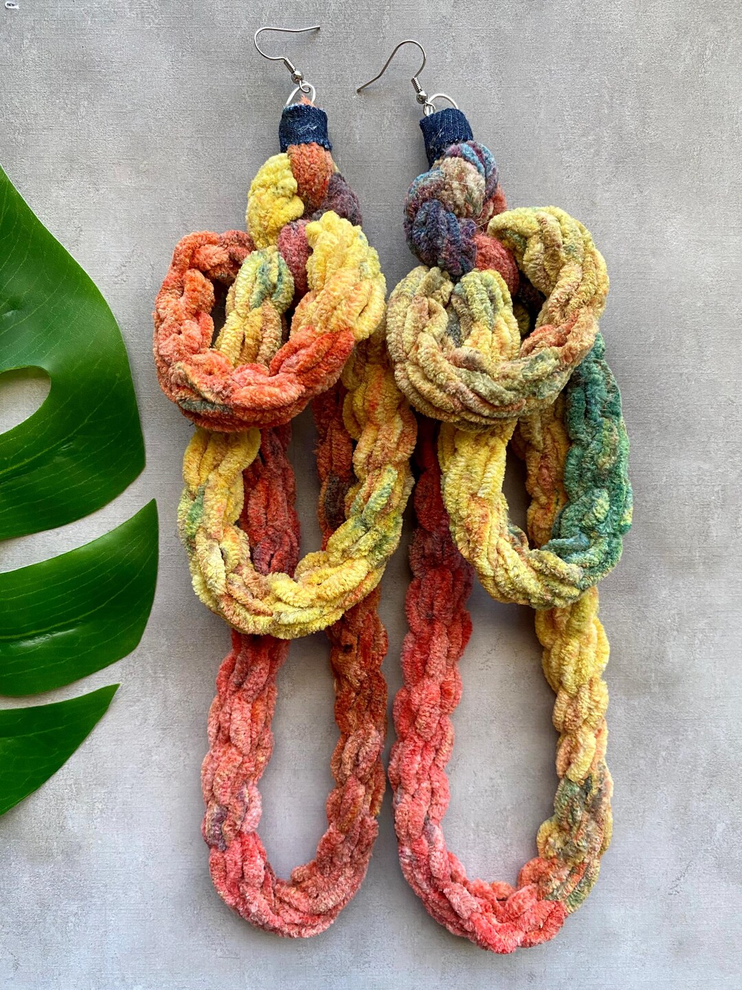 Extra Long Thick Cable Yarn Textile Earrings Mixed Media Jewelry - Etsy