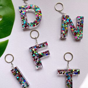 Rainbow Confetti Resin Keychain Art | Letter Keychain | - Etsy