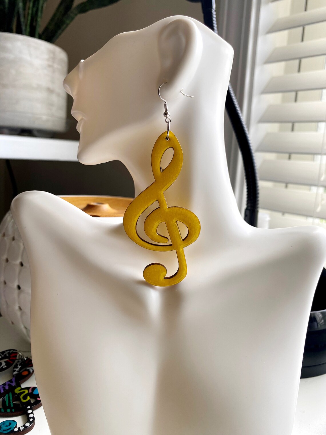 Treble Clef Wood Earrings Music Symbol Gifts for Music Lovers Yellow - Etsy
