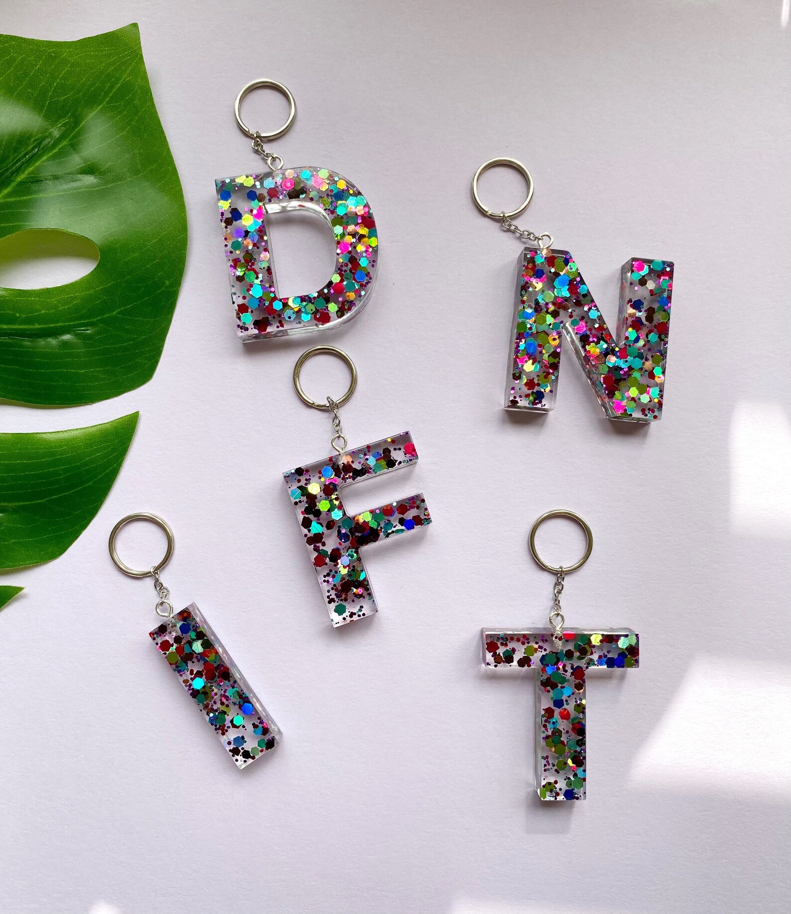 Rainbow Confetti Resin Keychain Art Letter Keychain - Etsy