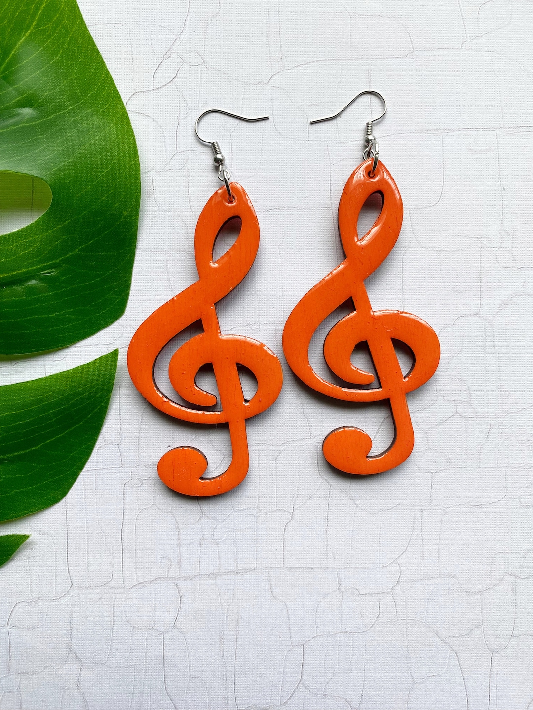 Treble Clef Wood Earrings Music Symbol Gifts for Music Lovers Orange - Etsy