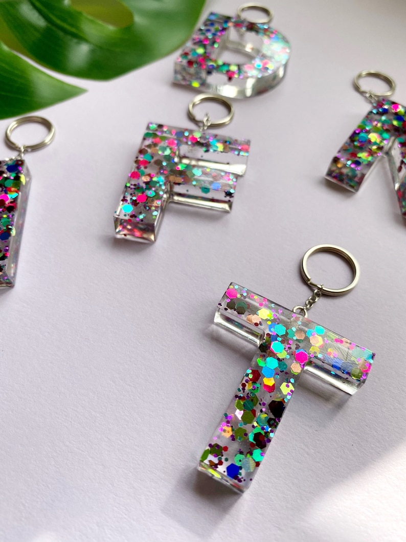Rainbow Confetti Resin Keychain Art Letter Keychain - Etsy