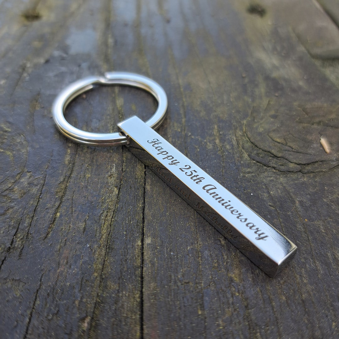 Personalized Keychain, Keychains for Men, Wedding Keychain, Silver Bar ...