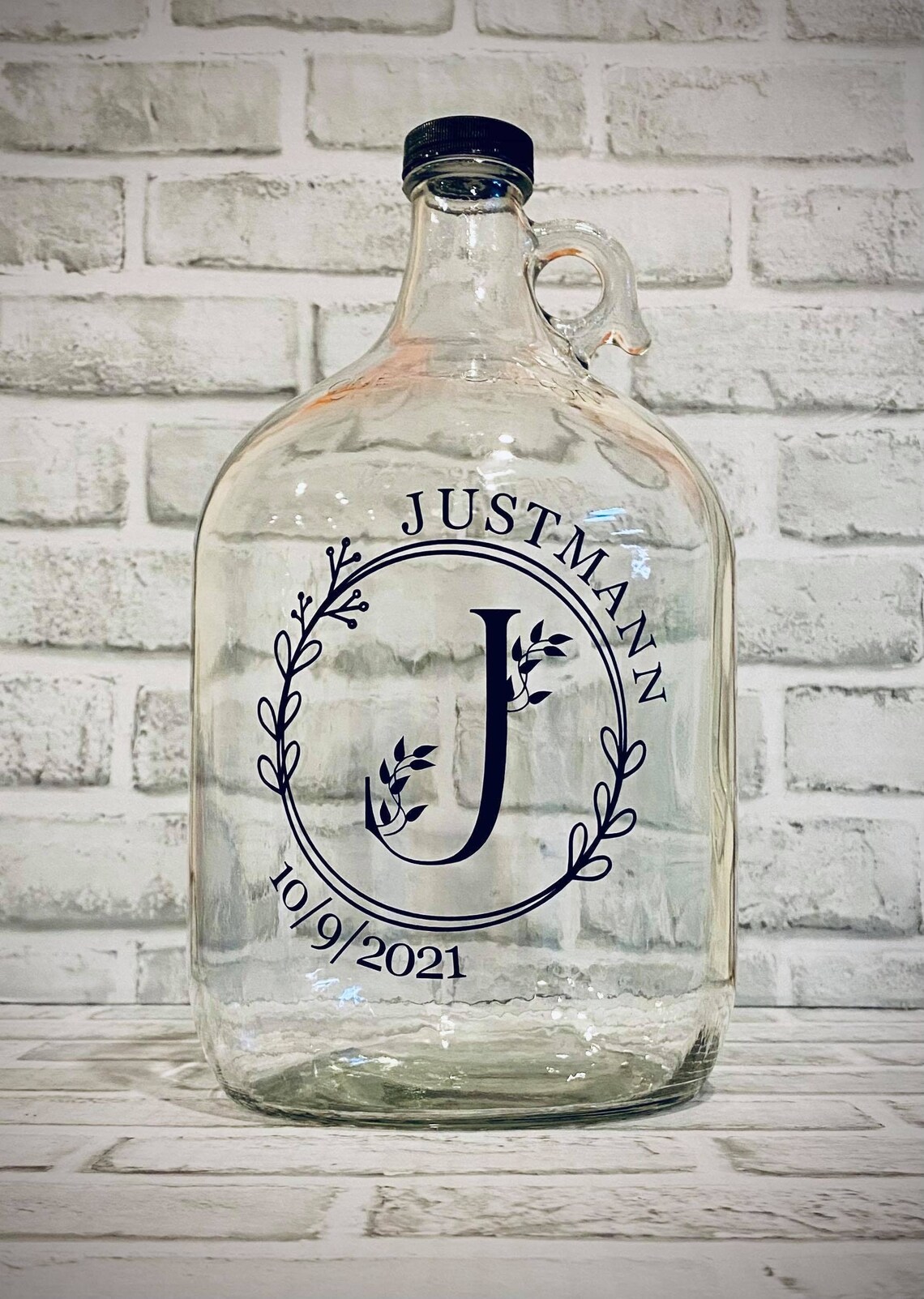 Personalized Floral Wreath Monogram Jar 1 Gallon Glass Jug | Etsy