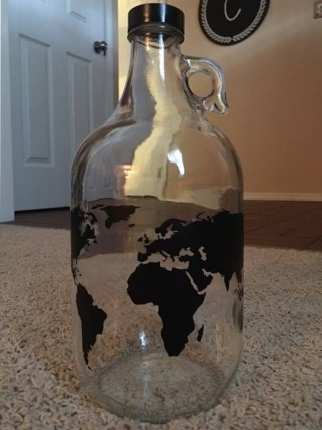 World Map Money Jar Travel Fund - 1/2 Gallon Glass Jug With World Map ...