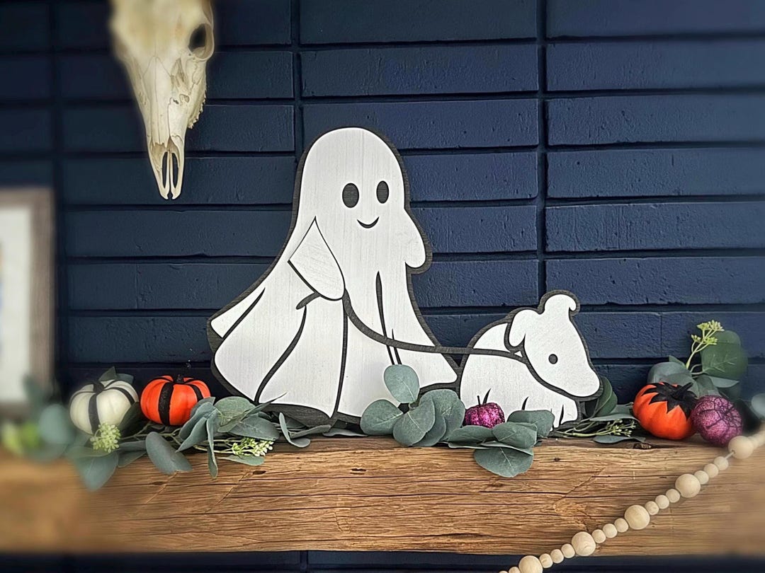Ghost Walking Dog , Halloween Decor, Wood Halloween Decoration, Spooky ...