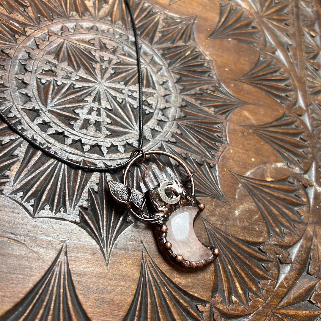 Amulet Moon Made of Gemstone Rock Crystal With Flower Motif - Etsy