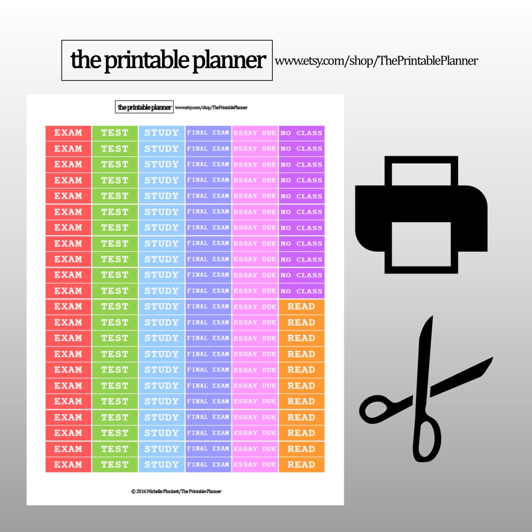 Planner Sticker Sheet Rainbow College Labels Exam/test/essay Due/final ...