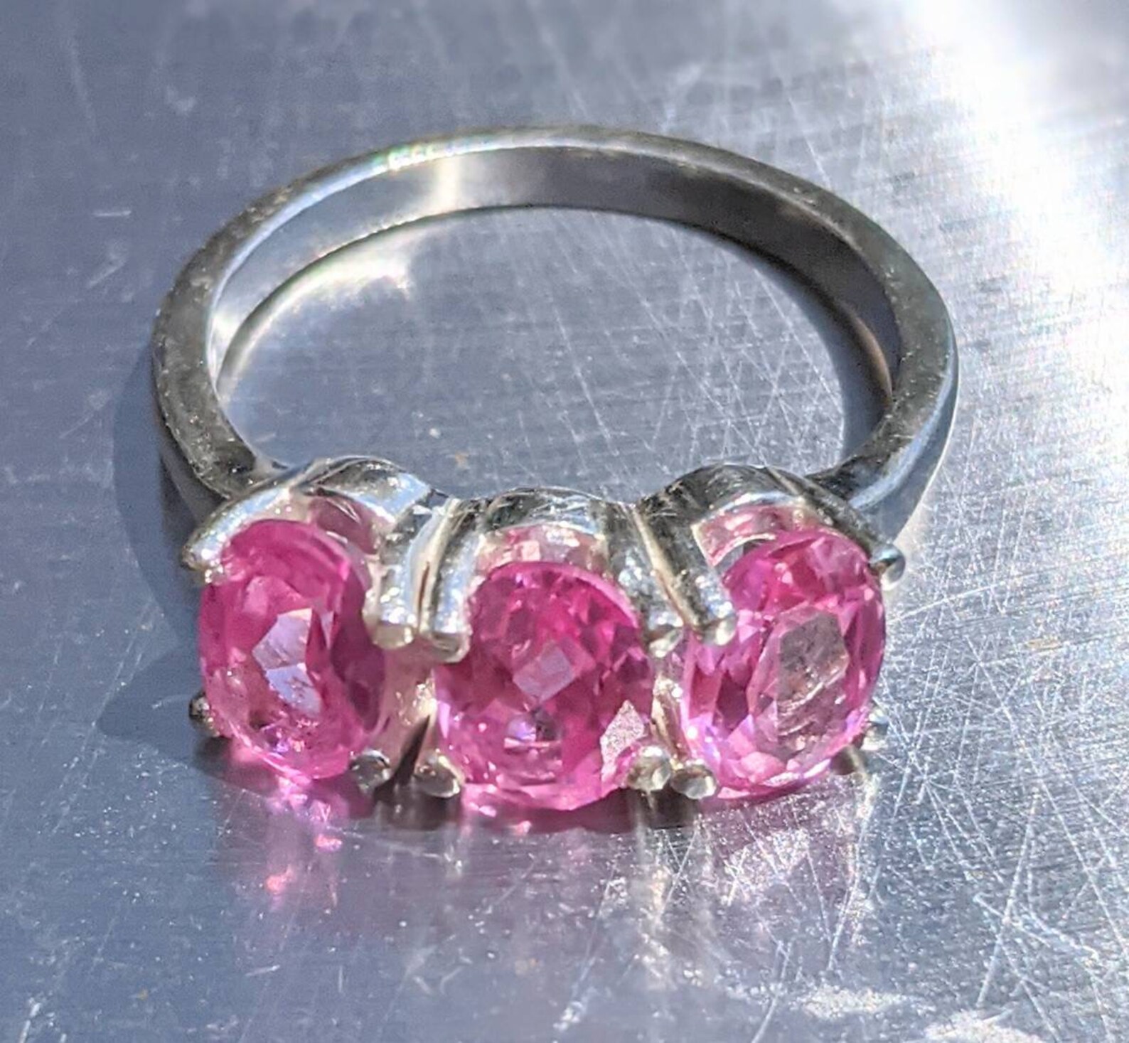 Genuine Pink Sapphire Ring Size 7 Sapphire Ring 3 Stone Ring | Etsy