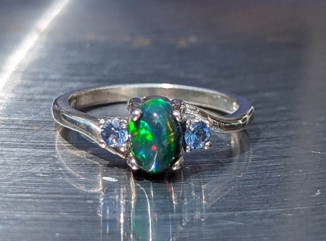 AAA Natural Ethiopian Green Fire Opal Ring Oval With Natural Blue ...