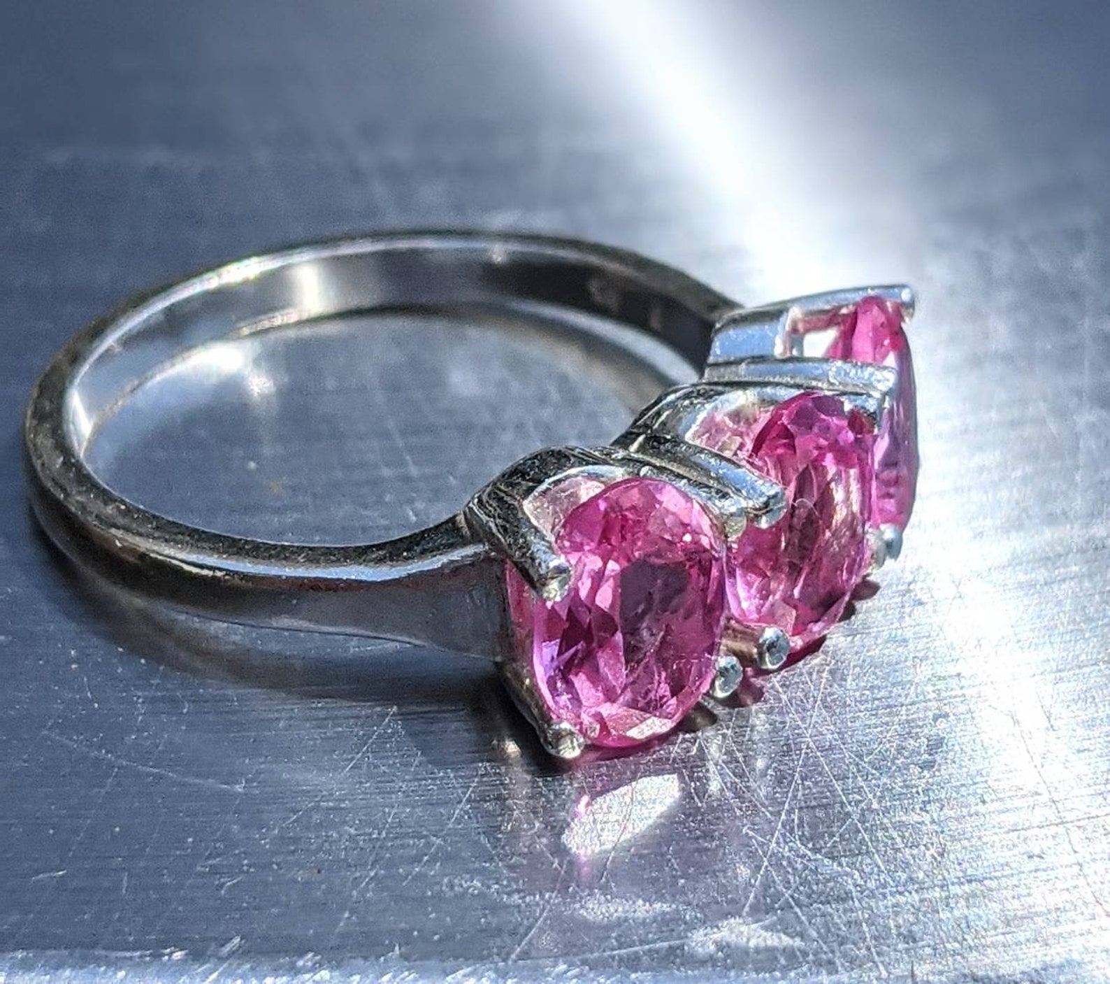 Genuine Pink Sapphire Ring Size 7 Sapphire Ring 3 Stone Ring - Etsy