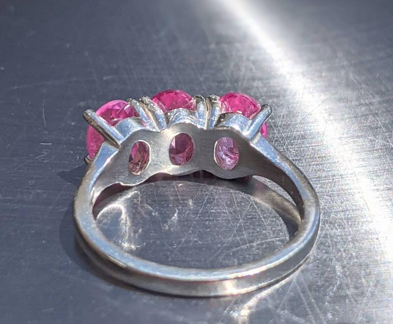 Genuine Pink Sapphire Ring Size 7 Sapphire Ring 3 Stone Ring - Etsy