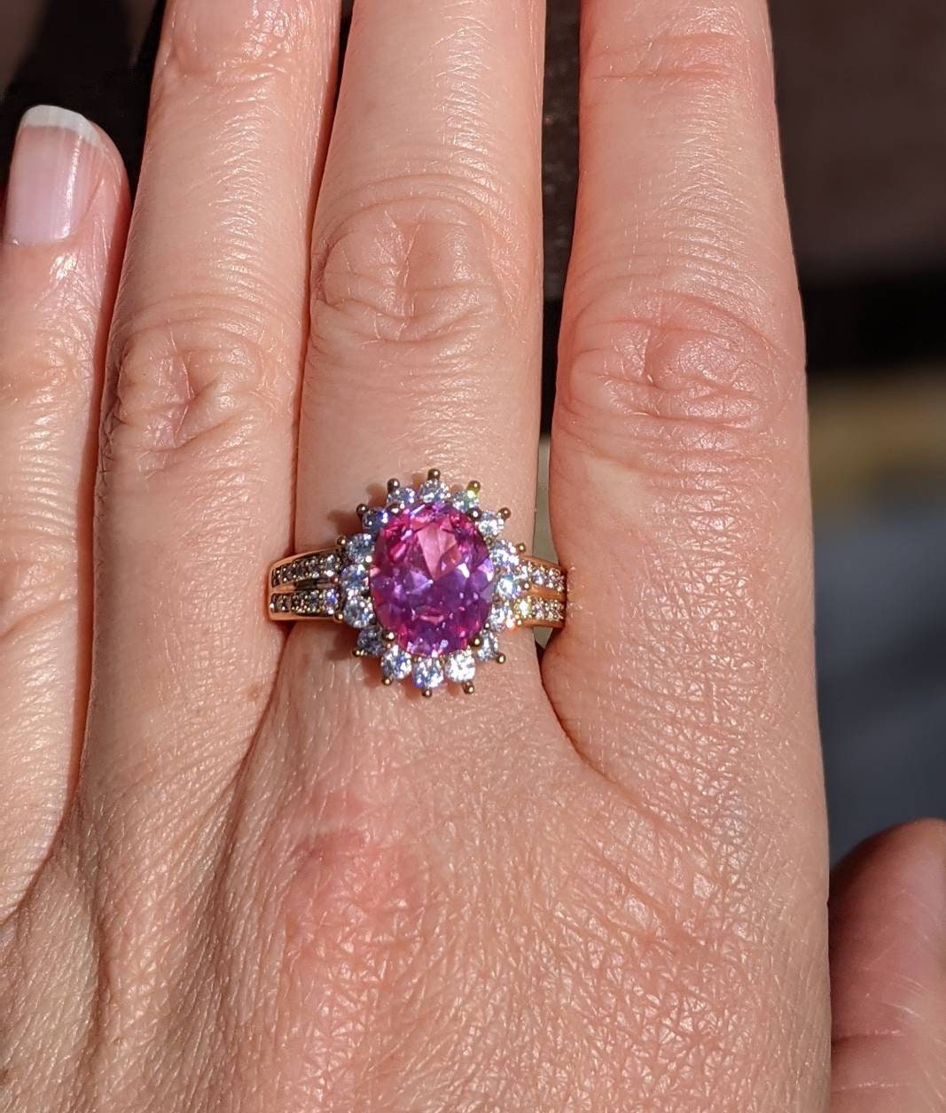 Genuine Lab Pink Sapphire Ring Sapphire Ring With Halo 18k - Etsy