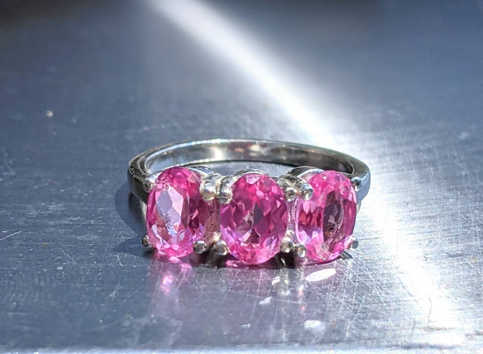 Genuine Pink Sapphire Ring Size 7 Sapphire Ring 3 Stone Ring - Etsy