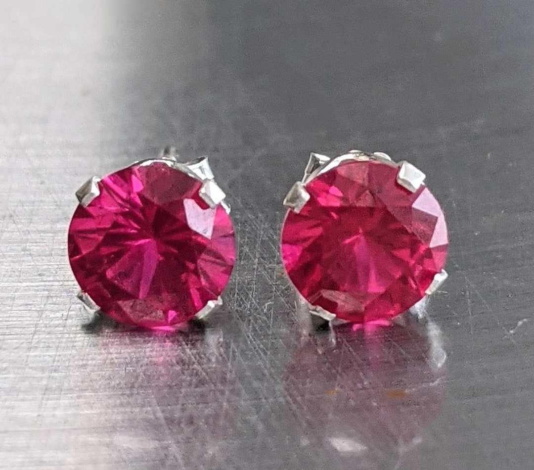 Genuine 6mm Lab Bermuda Ruby Stud Earrings .80ct Each Stone ...