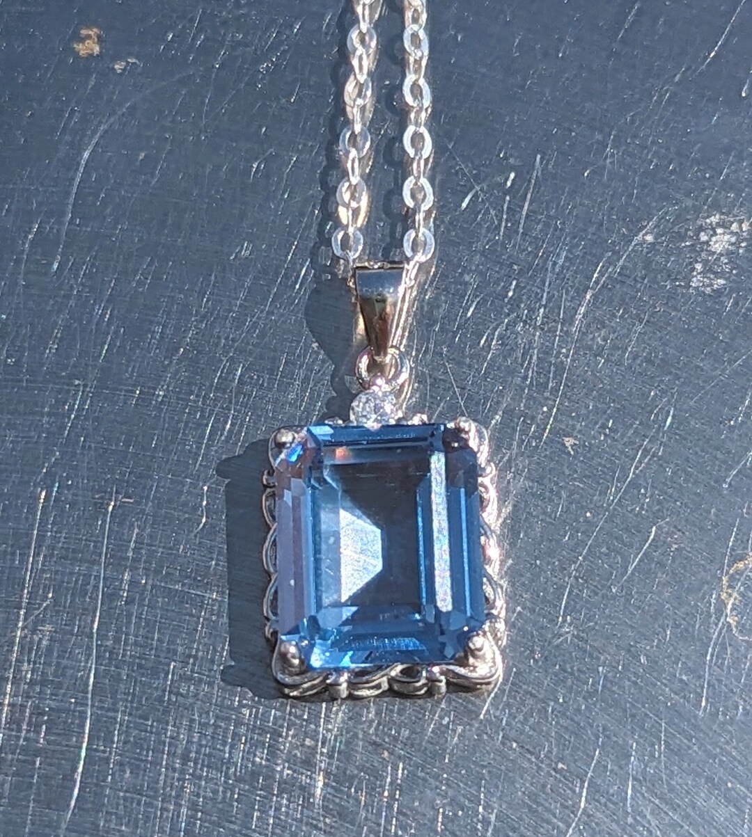 Vintage Style Emerald Shape Blue Aquamarine 5ct 9x11mm Pendant Trending ...