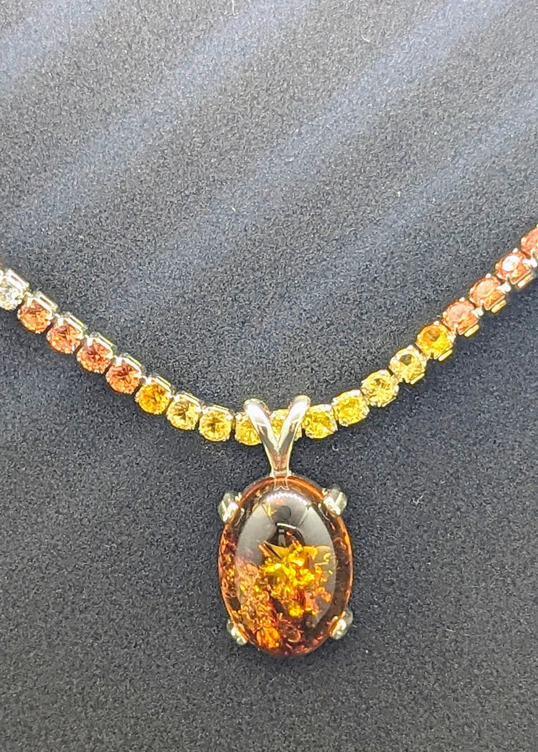 Baltic Amber and Sapphire Necklace Elegant Sterling Silver Pendant With ...