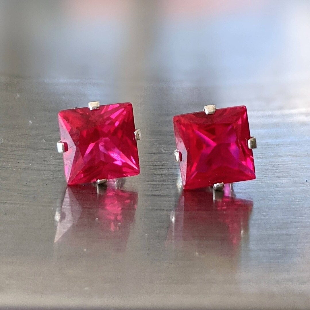 Real Ruby Stud Earrings Pigeon Blood Ruby Earrings Silver or Solid Gold ...