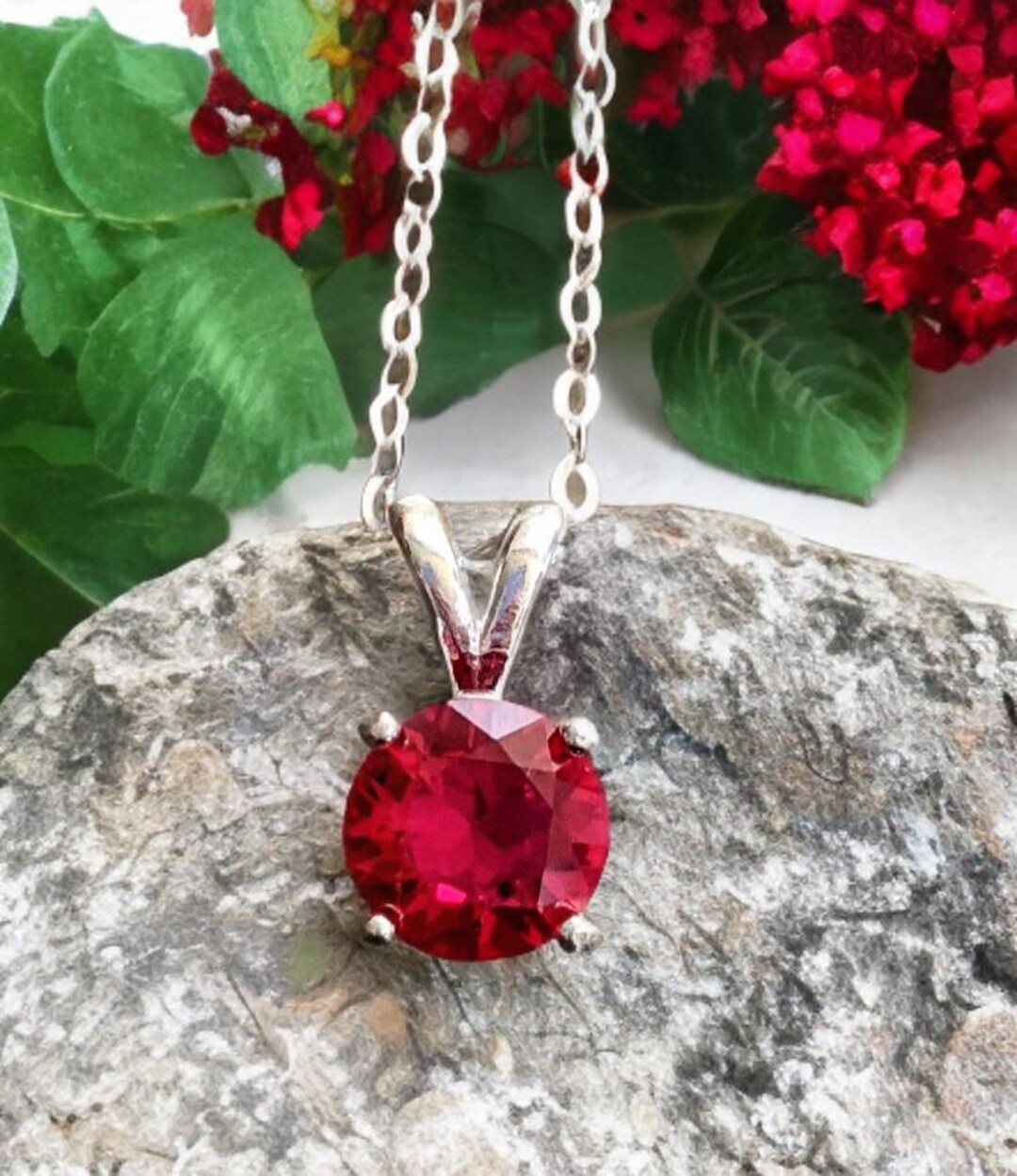 Real Ruby Pendant 8mm 2ct Pigeon Blood Red Ruby Pendant Necklace Silver ...