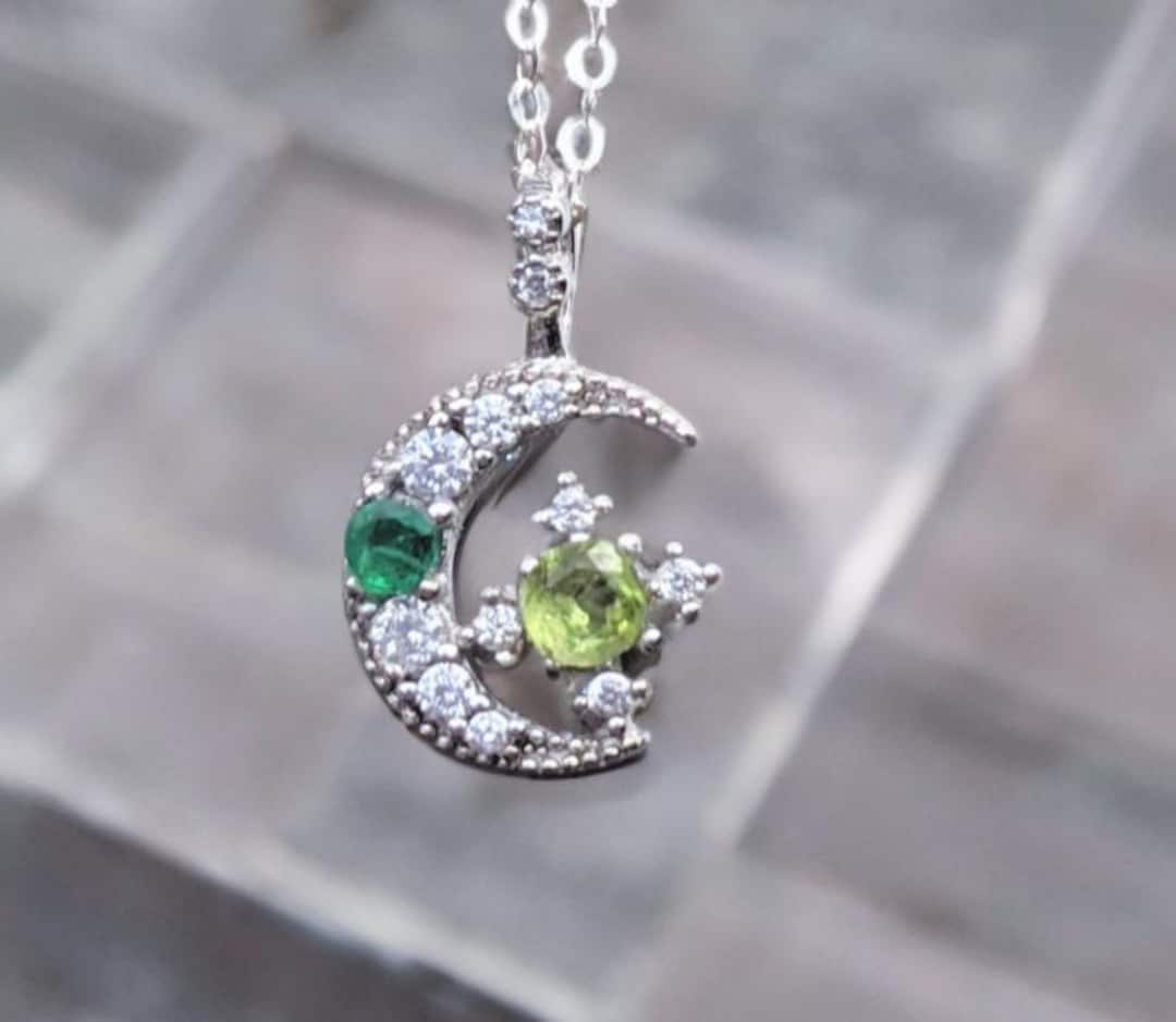 Emerald Peridot Crescent Moon Necklace: Sterling Silver Celestial Pendant - Etsy