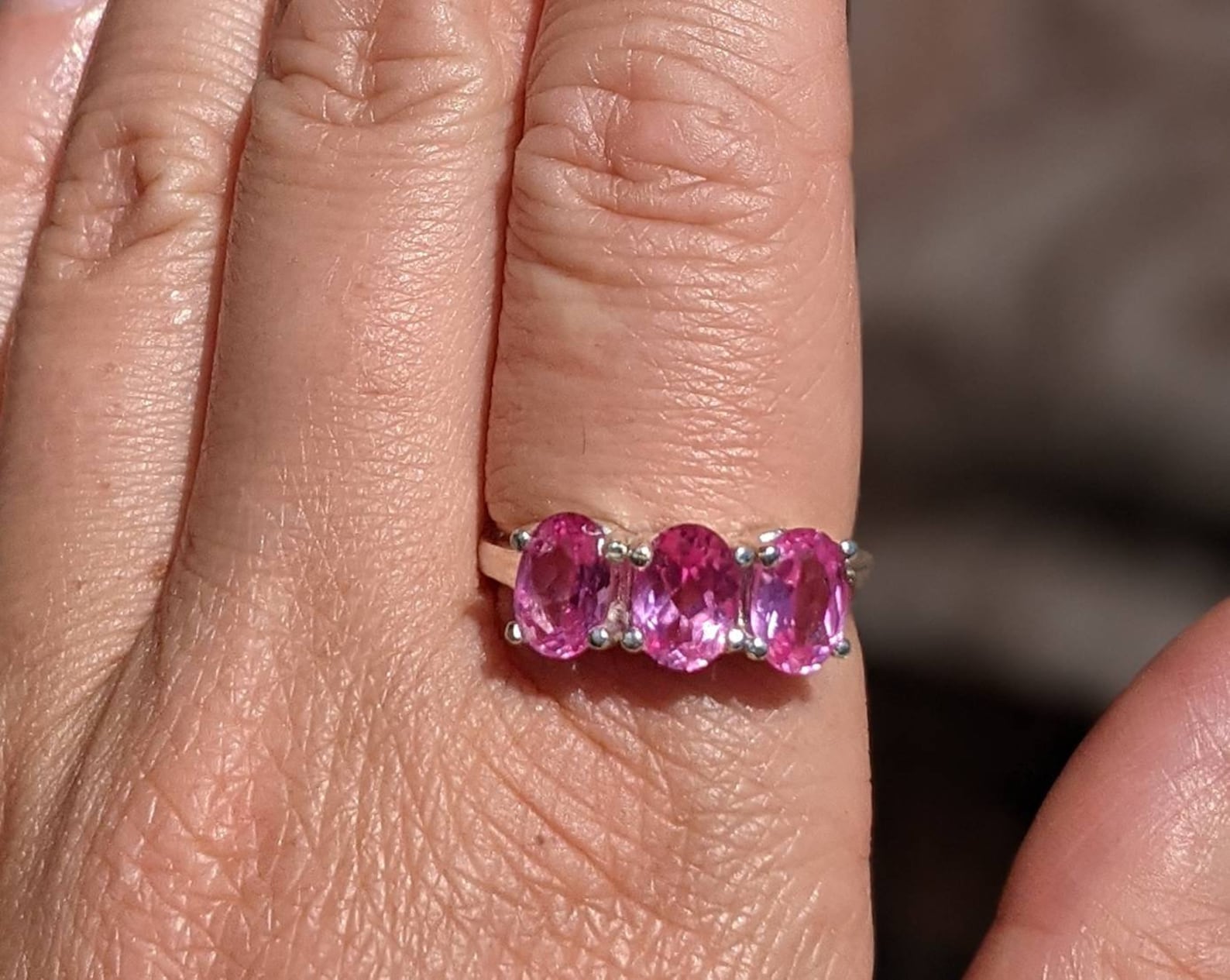 Genuine Pink Sapphire Ring Size 7 Sapphire Ring 3 Stone Ring - Etsy