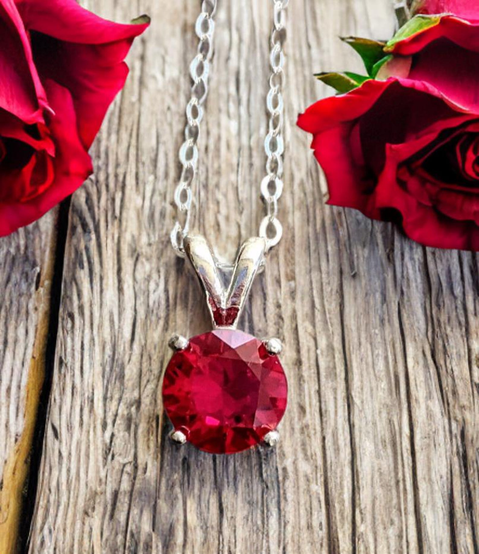 Real Ruby Pendant 8mm 2ct Pigeon Blood Red Ruby Pendant Necklace Silver ...