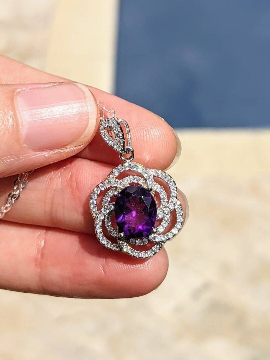 Natural Amethyst Pendant With Natural Diamond 2ct African Amethyst ...