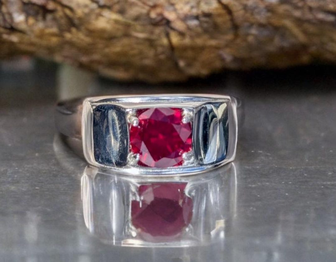 Men’s Ruby Ring in Sterling Silver or 14K Gold – Bold Red Gemstone ...