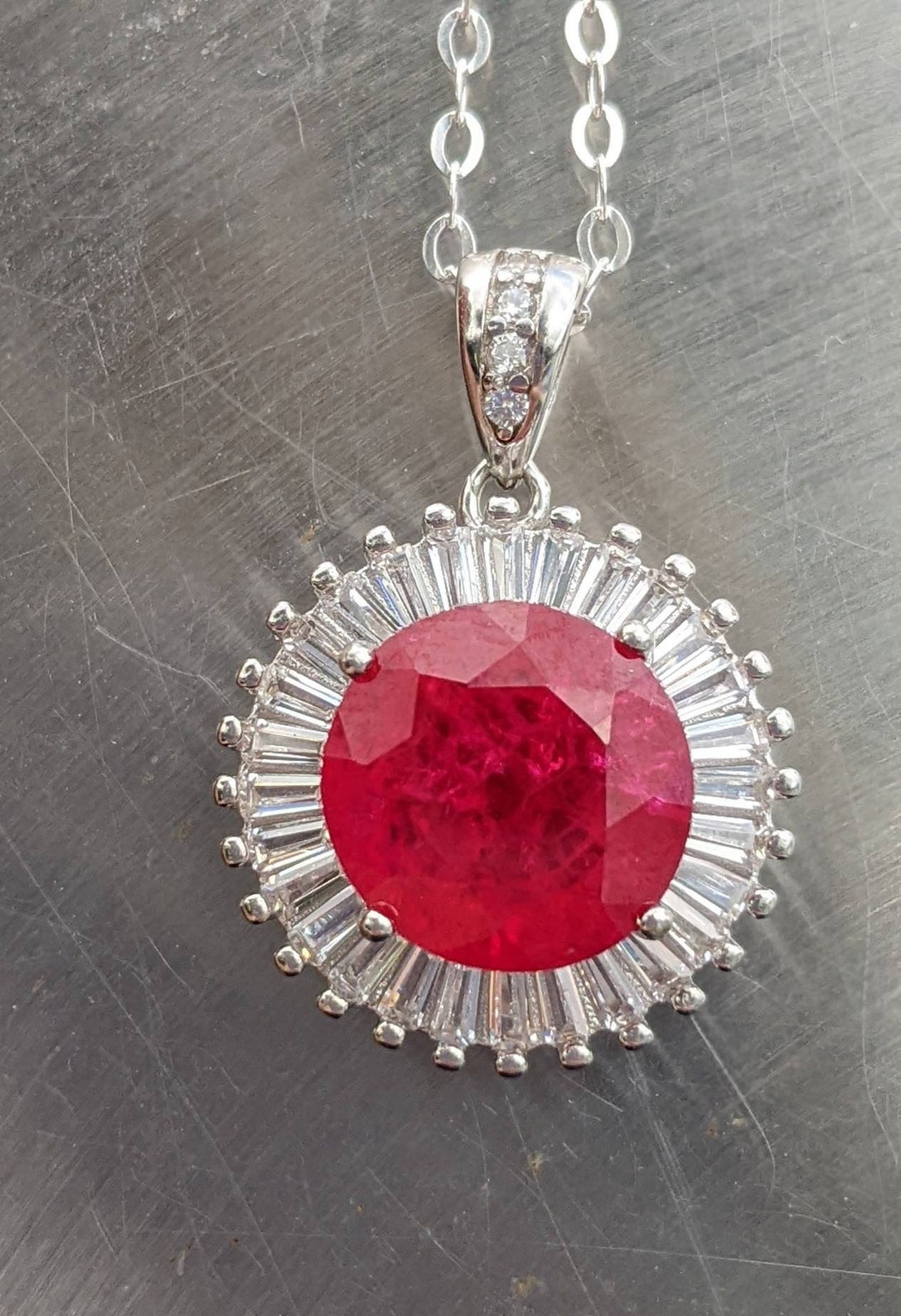 Genuine Lab Ruby With Natural Inclusions With Baguette Halo Pigeon ...