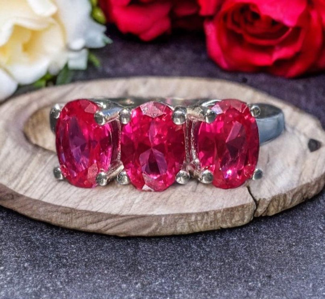 Three Stone Bermuda Ruby Ring - Oval Cut 7x5mm, 0.76ct Each Stone ...