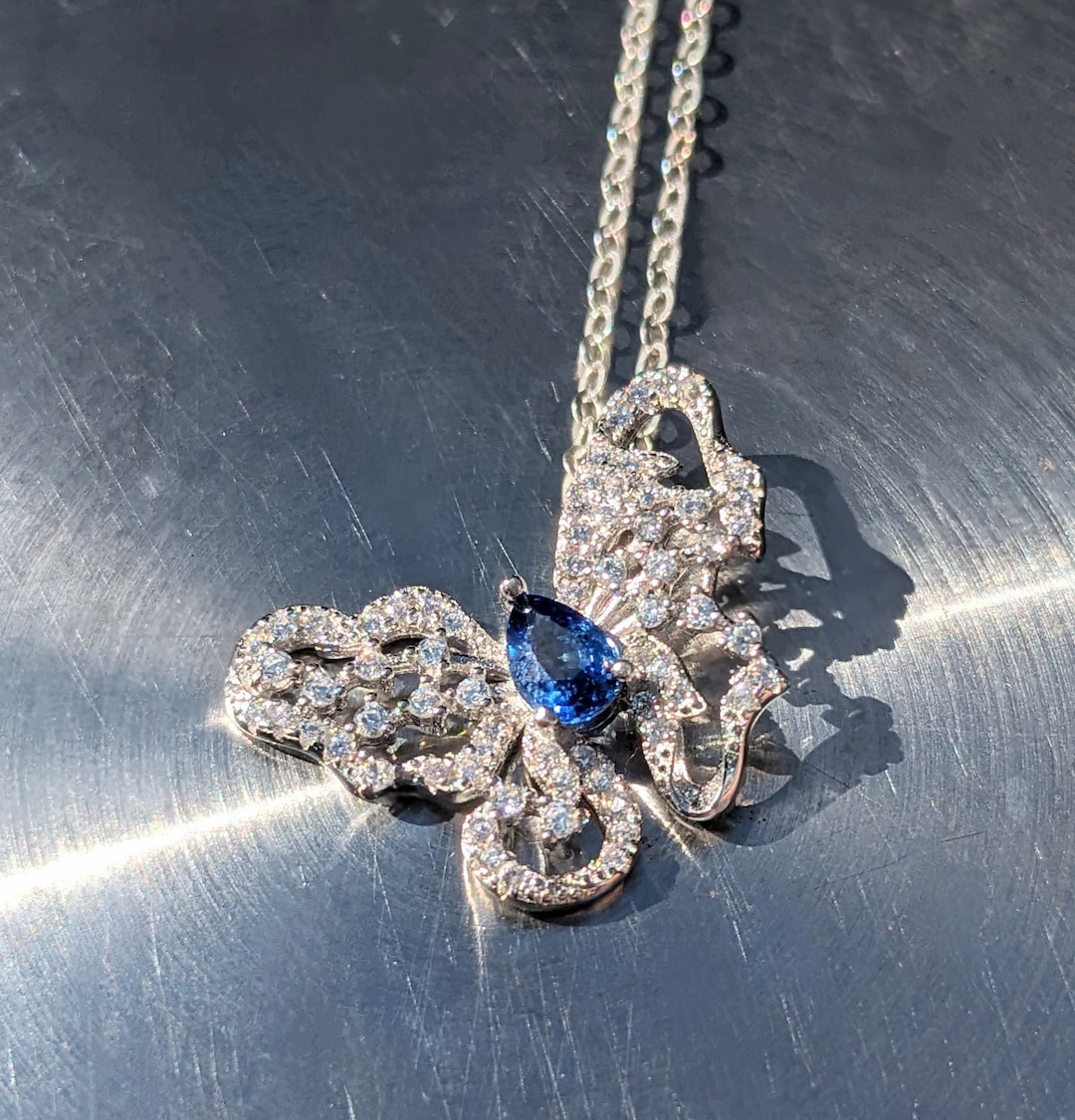 Sapphire Butterfly Necklace 14K Gold Diamond Studded Blue Butterfly ...