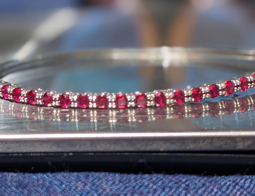 Genuine Lab Ruby Tennis Bracelet 3mm Pigeon Blood Red Ruby Bracelet ...