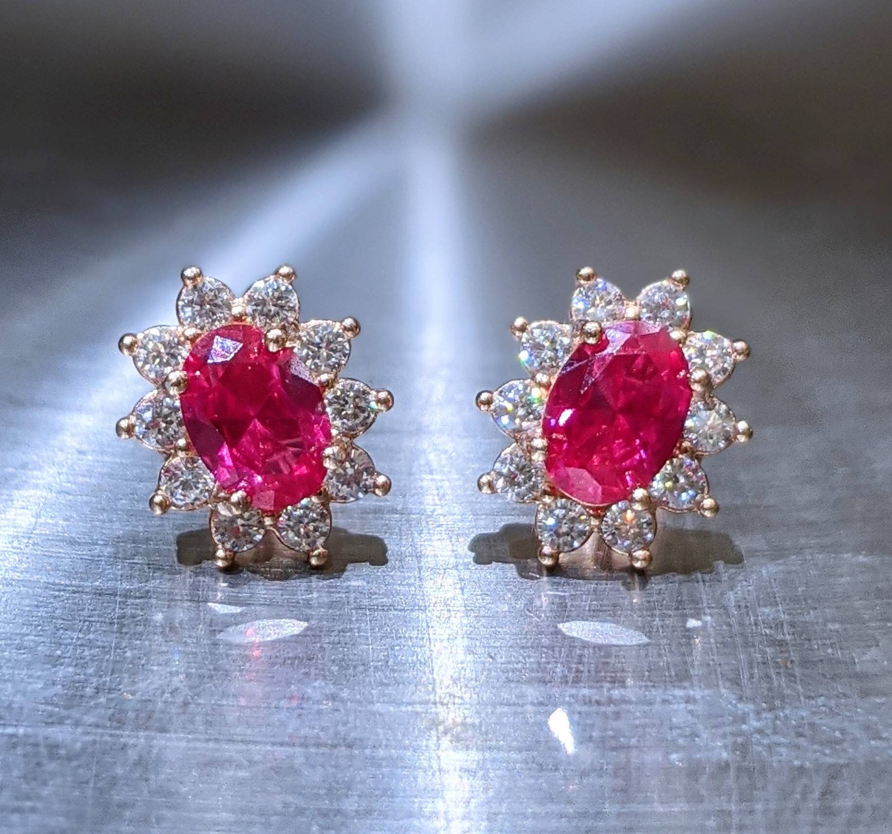 Real Ruby Earrings Pigeon Blood Ruby 5x7mm 0.80ct Each Stone Studs ...